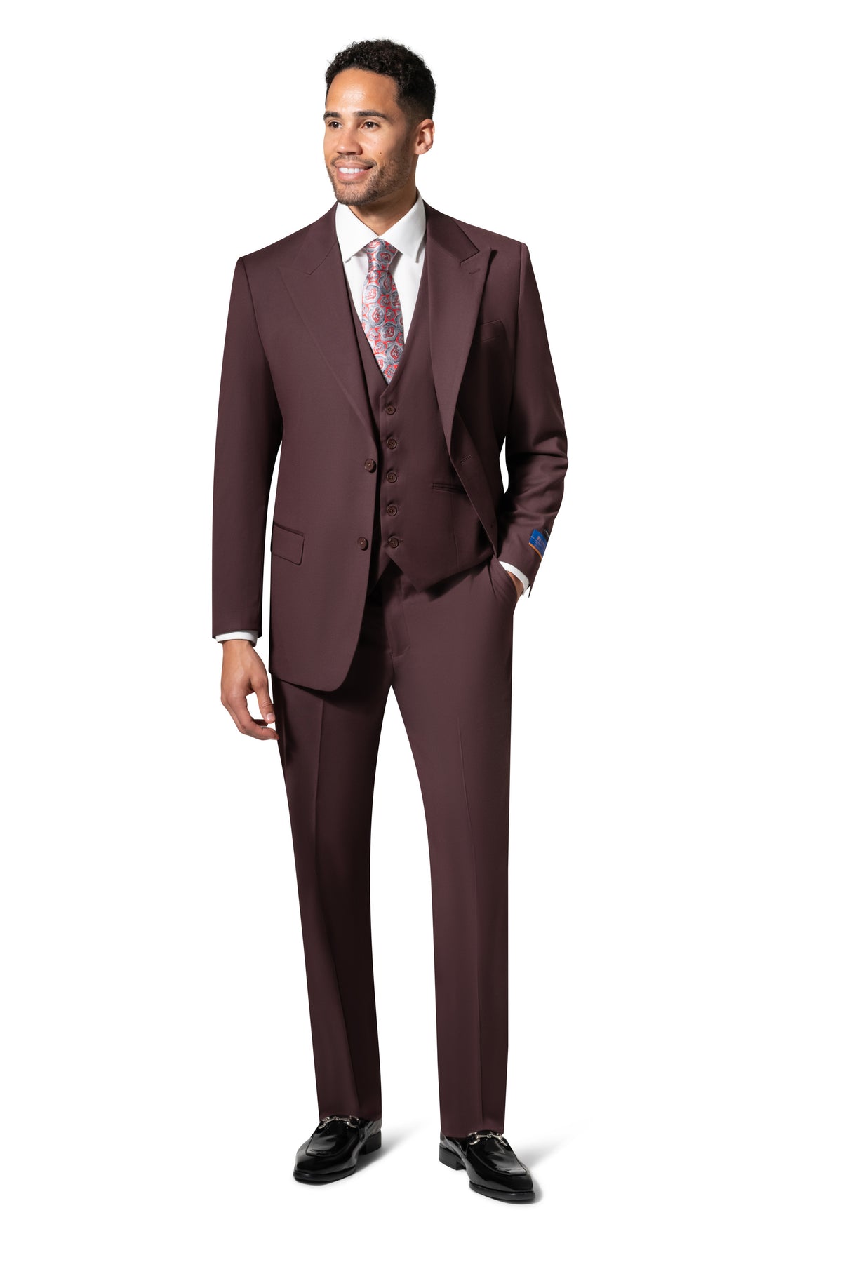 Bergamo Orange MARCO UNI 3PC Slim Peak Suit - Burgundy
