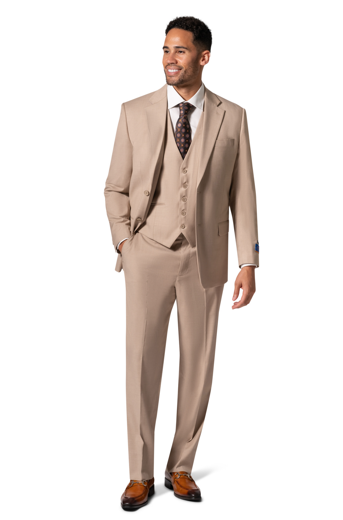 Bergamo Orange MARCO UNI 3PC Notch Slim Suit - Tan